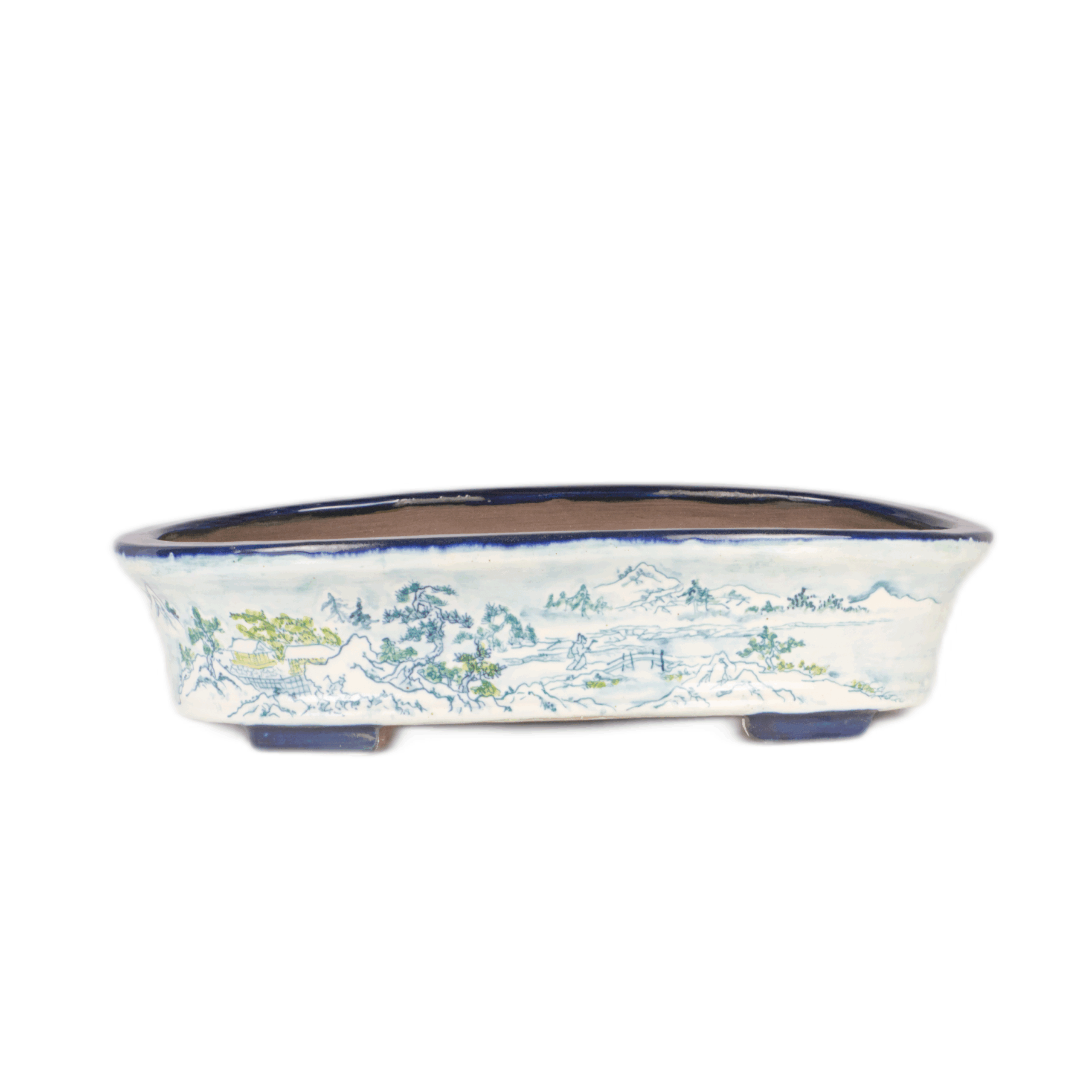 Oval Hand Painted White Glazed Bonsai Pot – 28,5cm – Tosui